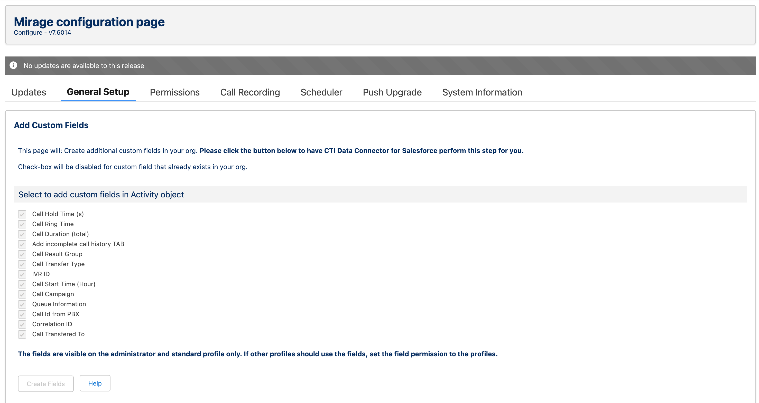 Mirage Call Center - Configuration